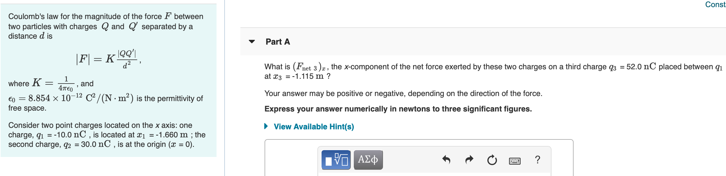 Solved P... Const Coulomb's law for the magnitude of the | Chegg.com