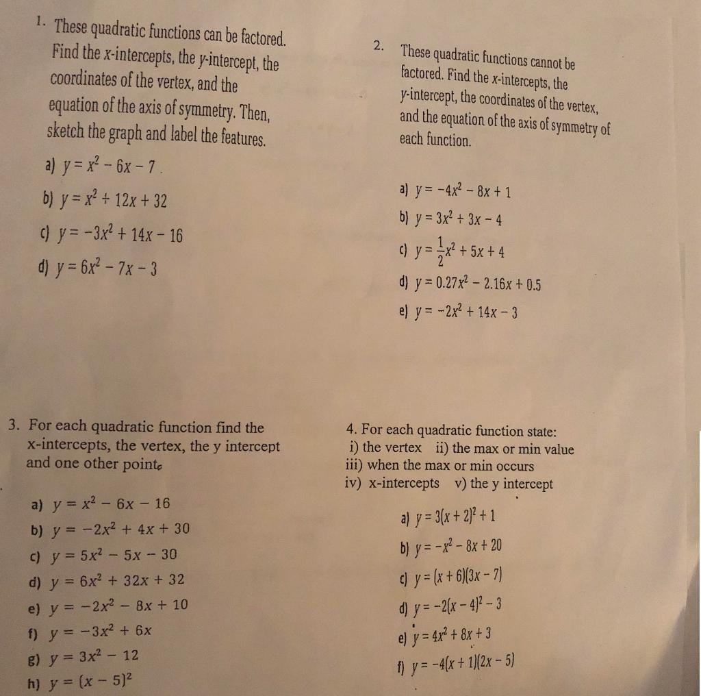 Solved 1. These quadratic functions can be factored. Find | Chegg.com