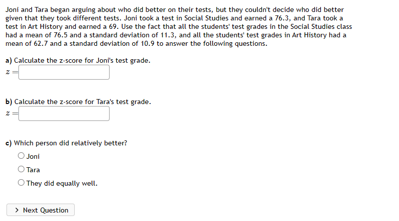 Solved Joni and Tara began arguing about who did better on | Chegg.com