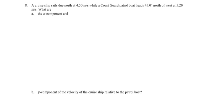Solved A cruise ship sails due north at 4.50 m/s while a | Chegg.com