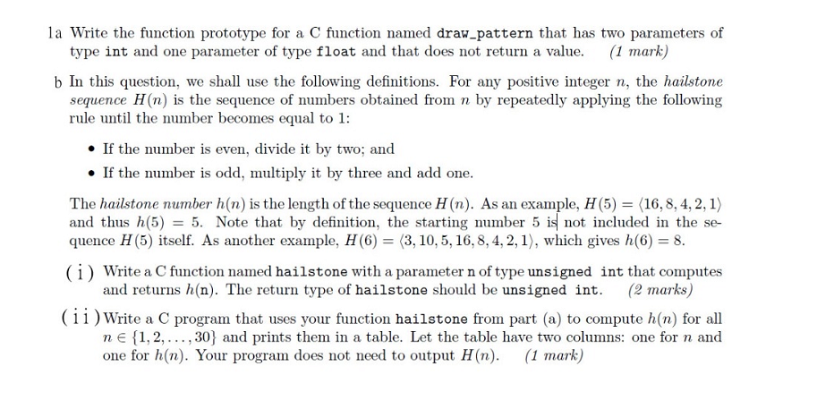 Solved la Write the function prototype for a C function | Chegg.com