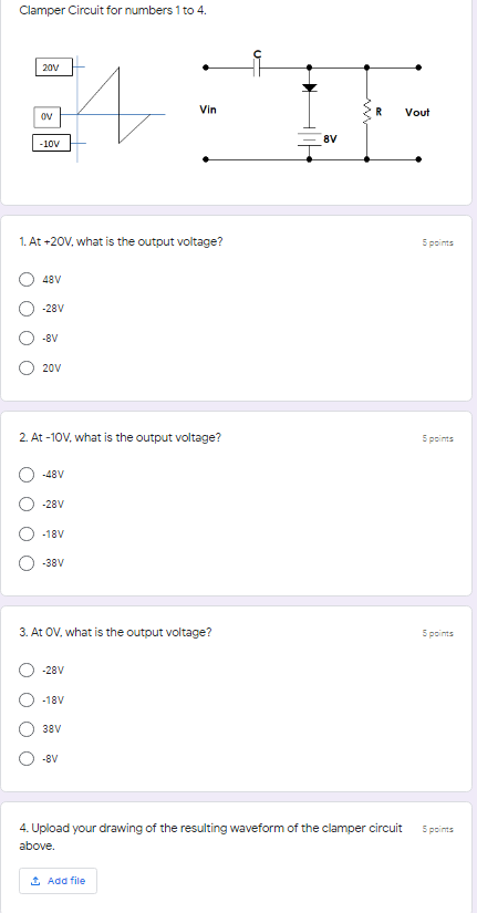 Solved Clamper Circuit for numbers 1 to 4. 20V Vin OV R Vout | Chegg.com