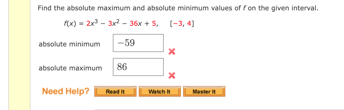 Solved Find the absolute maximum and absolute minimum values | Chegg.com