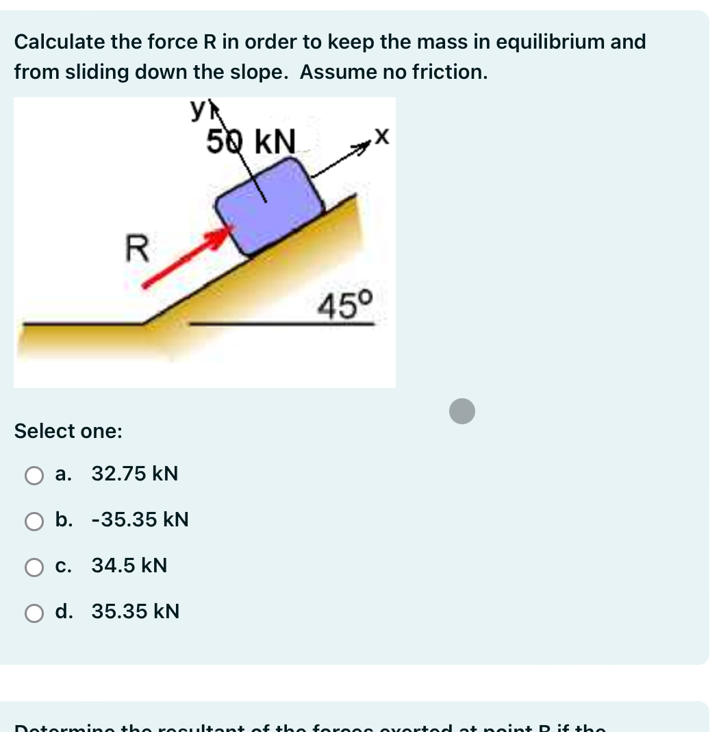 Solved Calculate the force R in order to keep the mass in | Chegg.com