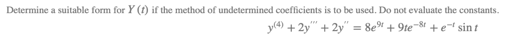 Solved Determine a suitable form for Y (t) if the method of | Chegg.com
