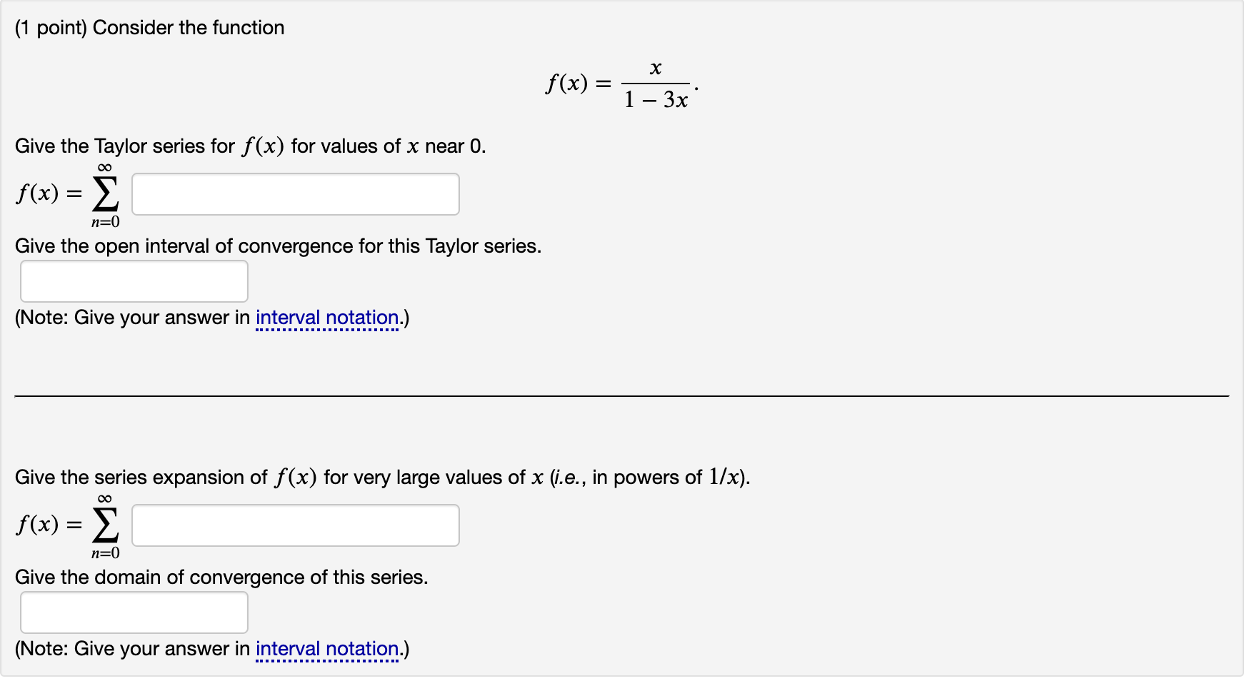 Solved (1 point) Consider the function f(x) = 1 -36 Give the | Chegg.com