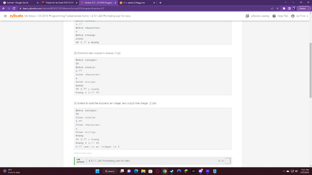 Solved 412 Lab Prompting User For Data 1 Promot The User 
