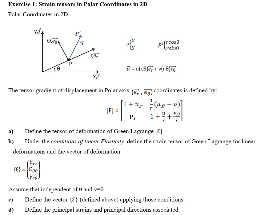 Exercise 1: Strain tensors in Polar Coordinates in 2D | Chegg.com