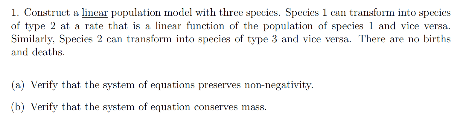 1. Construct a linear population model with three | Chegg.com