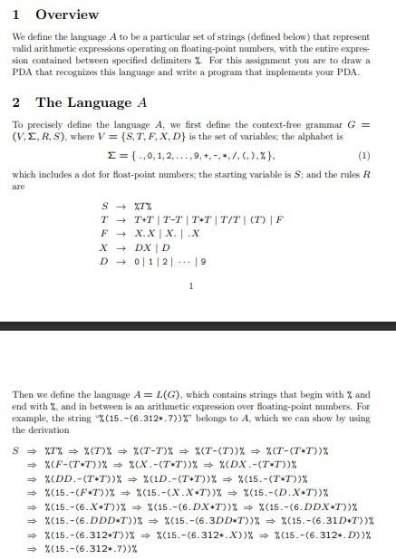 1 Overview We define the language A to be a | Chegg.com