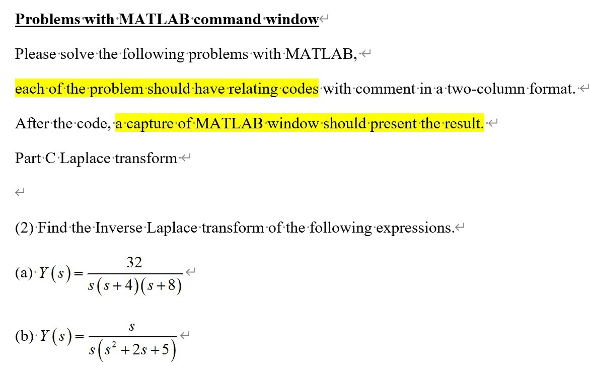 Solved Problems with MATLAB command window Please-solve the | Chegg.com