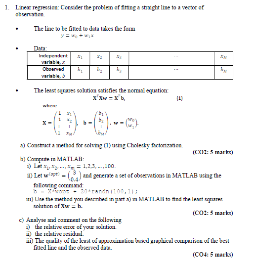 Solved . 1. Linear regression: Consider the problem of | Chegg.com
