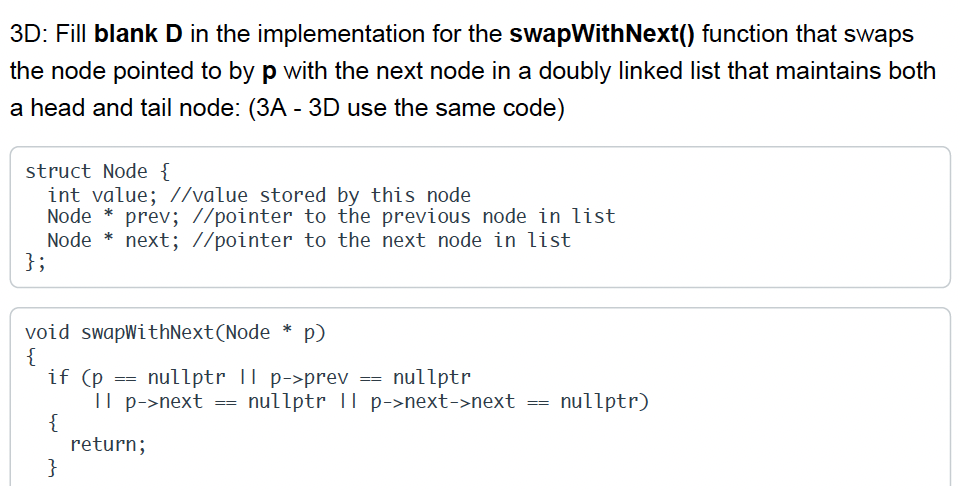 Solved 3D: Fill blank D in the implementation for the | Chegg.com