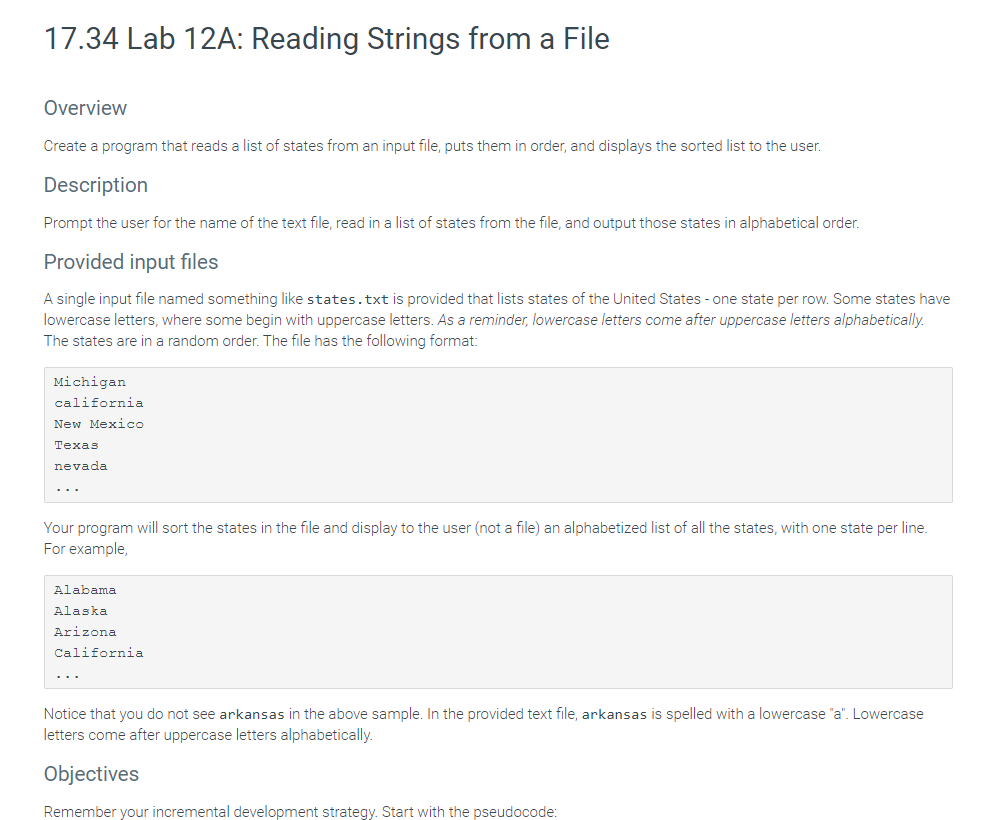 Solved 17.34 Lab 12A: Reading Strings from a File Overview | Chegg.com