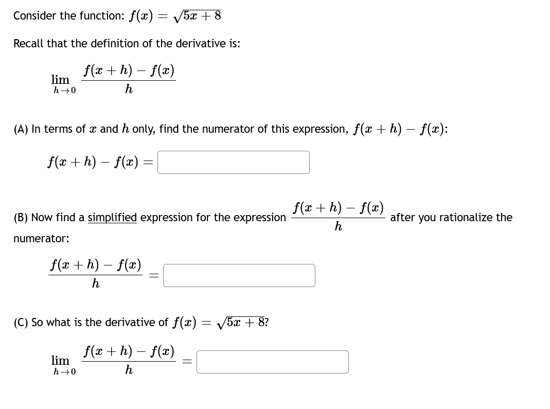 Solved Consider the function: f(x)=5x+8 Recall that the | Chegg.com