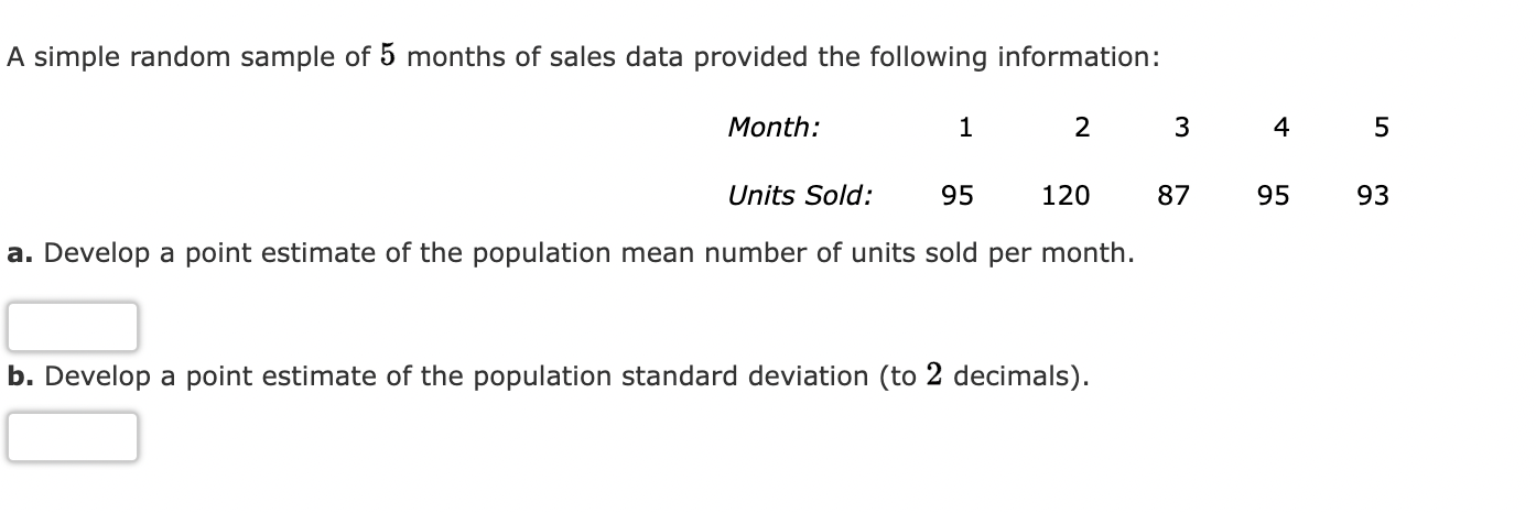 Solved A simple random sample of months of sales data | Chegg.com