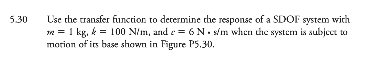 Solved 5.30 Use the transfer function to determine the | Chegg.com