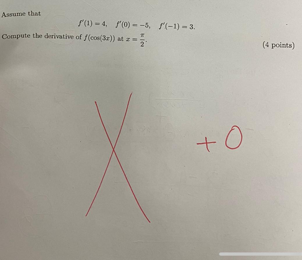 Solved Assume that f′(1)=4,f′(0)=−5,f′(−1)=3 Compute the | Chegg.com