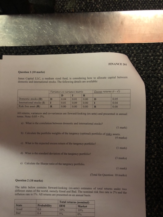 Solved FINANCE 261 Question 1 (10 marks) Janus Capital LLC, | Chegg.com Solved FINANCE 261 Question 1 (10 marks) Janus Capital LLC, | Chegg.com