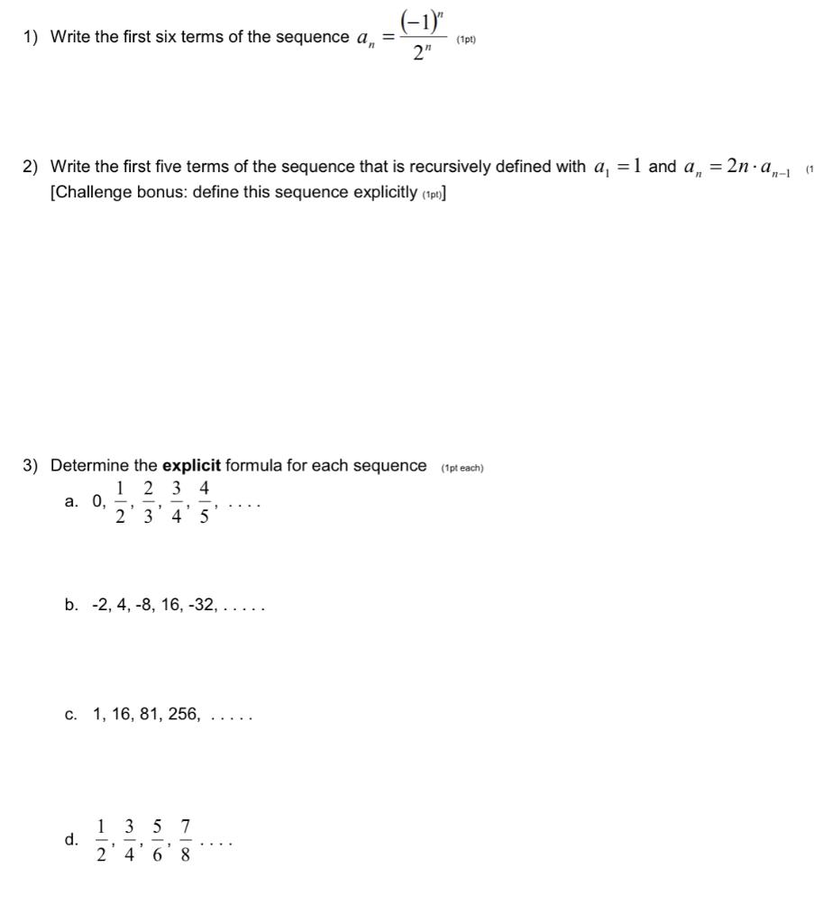 Solved 1 1 Write The First Six Terms Of The Sequence 