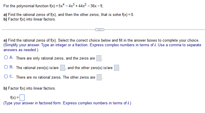 Solved For the polynomial function f(x)=5x4−4x3+44x2−36x−9, | Chegg.com