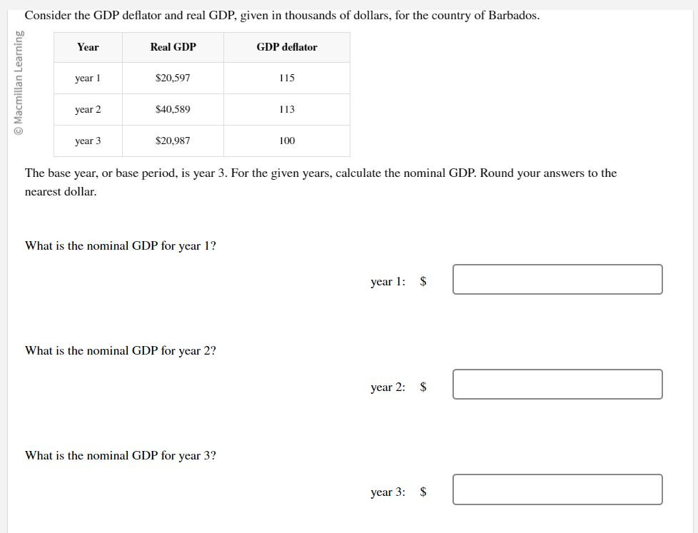Solved Consider the GDP deflator and real GDP, ﻿given in | Chegg.com