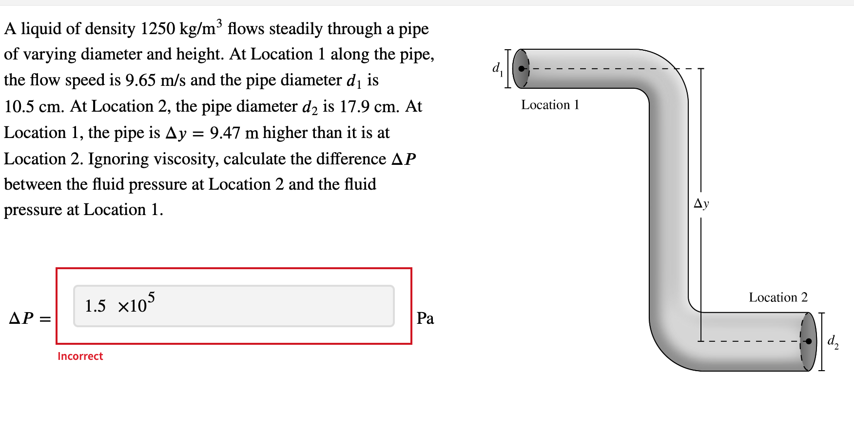 Solved A liquid of density 1250 kg/m3 flows steadily through | Chegg.com
