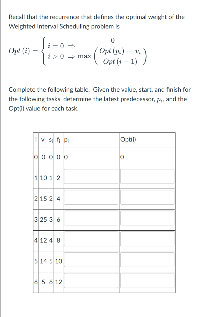 Solved Recall that the recurrence that defines the optimal | Chegg.com