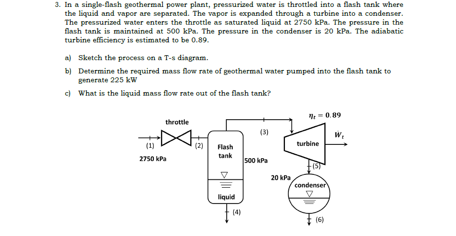 Solved 3. In a single-flash geothermal power plant, | Chegg.com