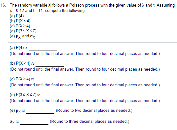 Solved 16. The random variable X follows a Poisson process | Chegg.com