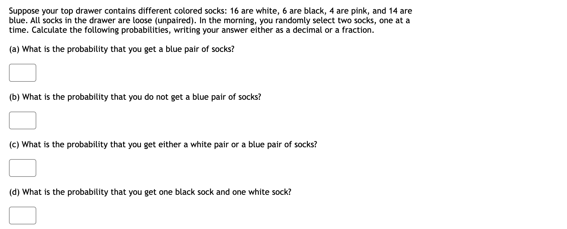 Solved Suppose your top drawer contains different colored | Chegg.com