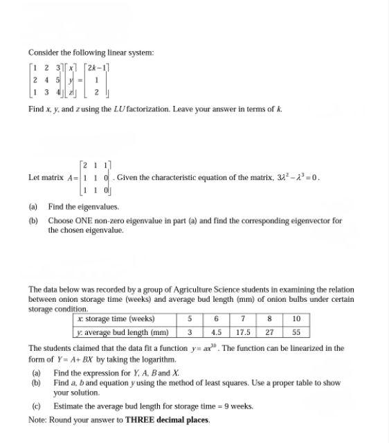 Solved Consider the following linear system: 1 2 3] x [26-17 | Chegg.com