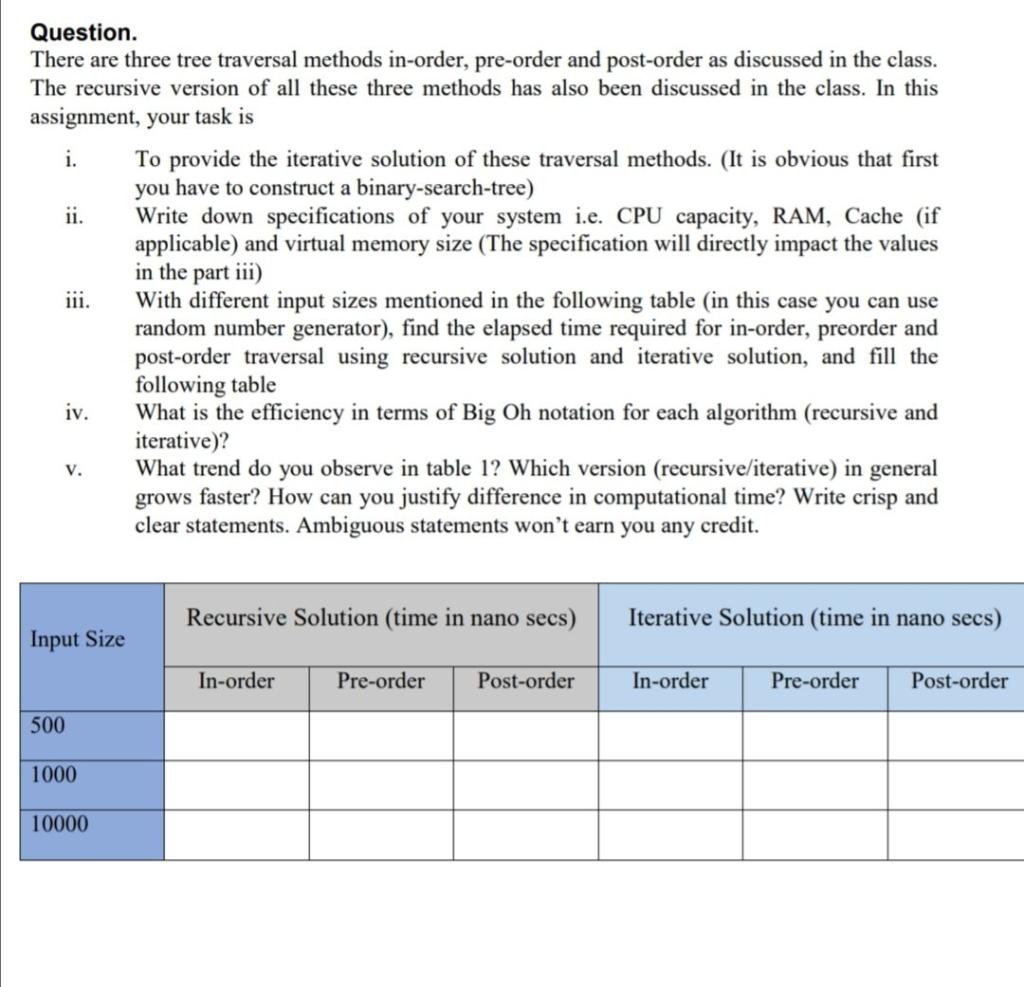 Solved Question. There are three tree traversal methods | Chegg.com