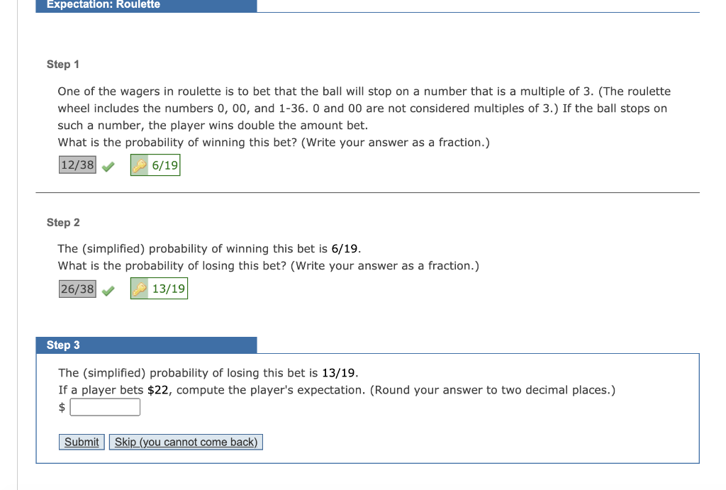 Solved Expectation: Roulette Step 1 One of the wagers in | Chegg.com