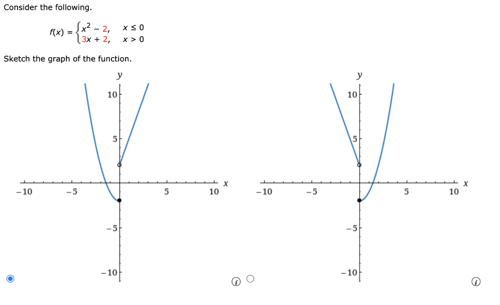 Solved Consider the following. f(x) = {x2 - 2, Xs0 13x + 2, | Chegg.com