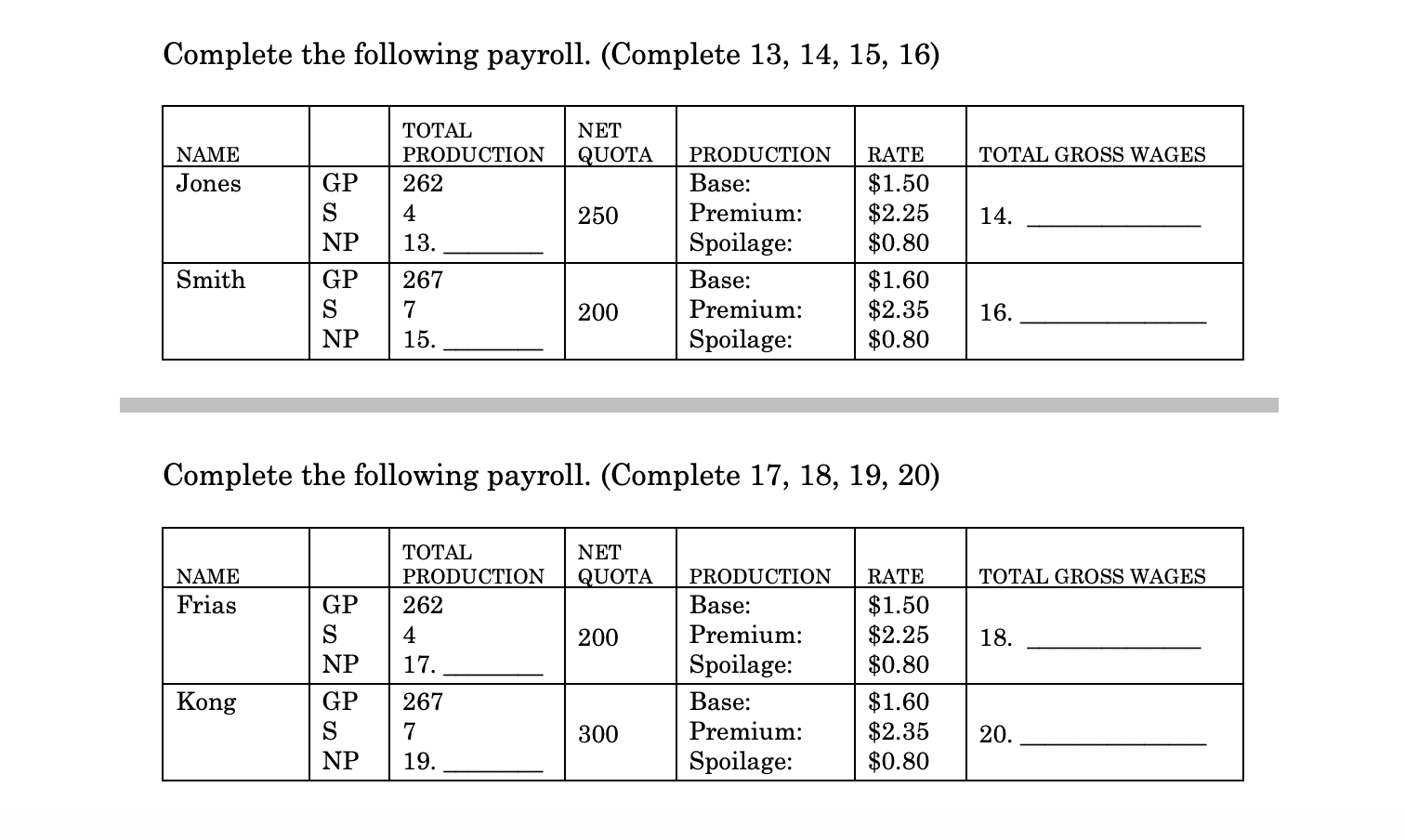 Complete the following payroll. (Complete 13,14,15,16 | Chegg.com