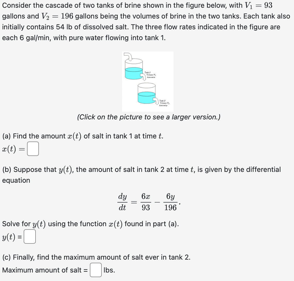 Solved Consider the cascade of two tanks of brine shown in | Chegg.com