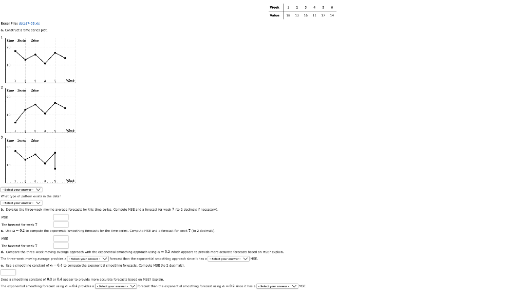 Solved Week Value 18 1916 1917 14 Excel Filer data17-05ds a. | Chegg.com