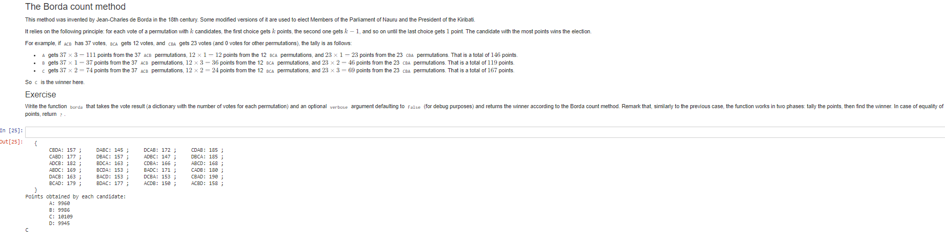Solved The Borda count method For example, if ACB has 37 | Chegg.com