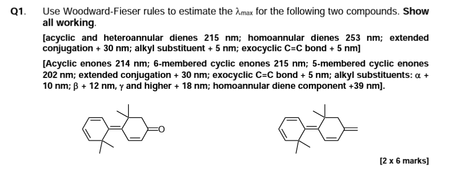 Solved Use Woodward-Fieser rules to estimate the max for | Chegg.com