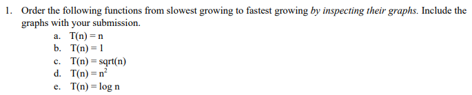 Solved 1. Order the following functions from slowest growing | Chegg.com