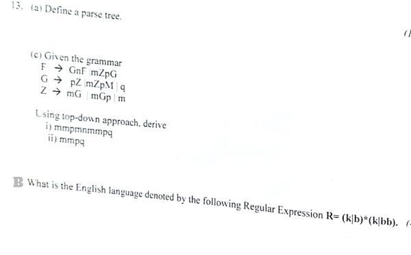Solved 13. (a) Define a parse tree. 11 (c) Given the grammar | Chegg.com