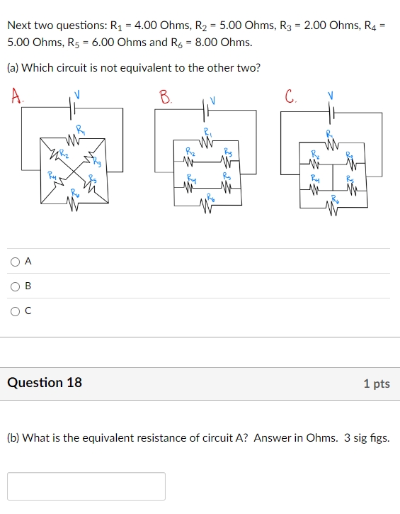 Solved Next two questions: R1=4.00 ﻿Ohms, R2=5.00 ﻿Ohms, | Chegg.com