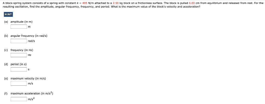 Solved A block-spring system consists of a spring with | Chegg.com