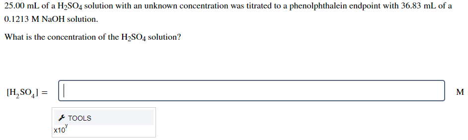 Solved 25.00 mL of a H2SO4 solution with an unknown | Chegg.com