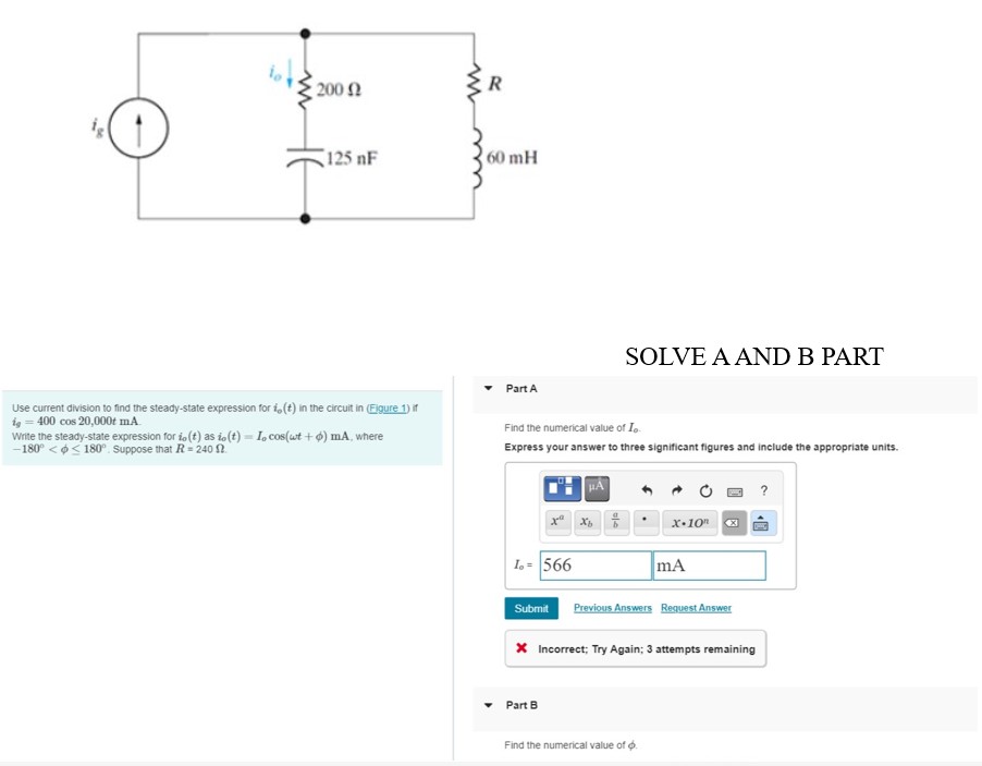 Solved Part AUse current division to find the steady-state | Chegg.com