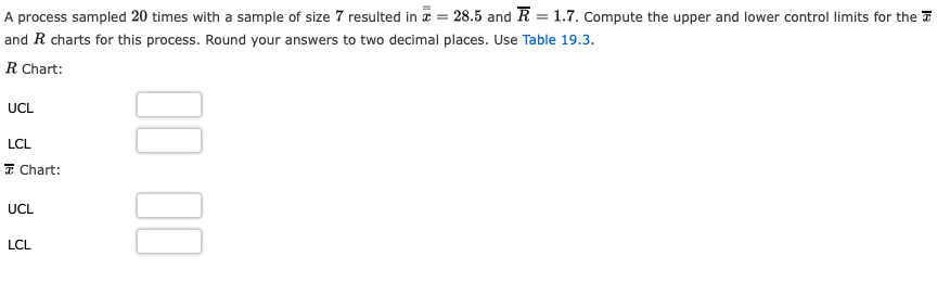 Solved A process sampled 20 times with a sample of size 7 | Chegg.com