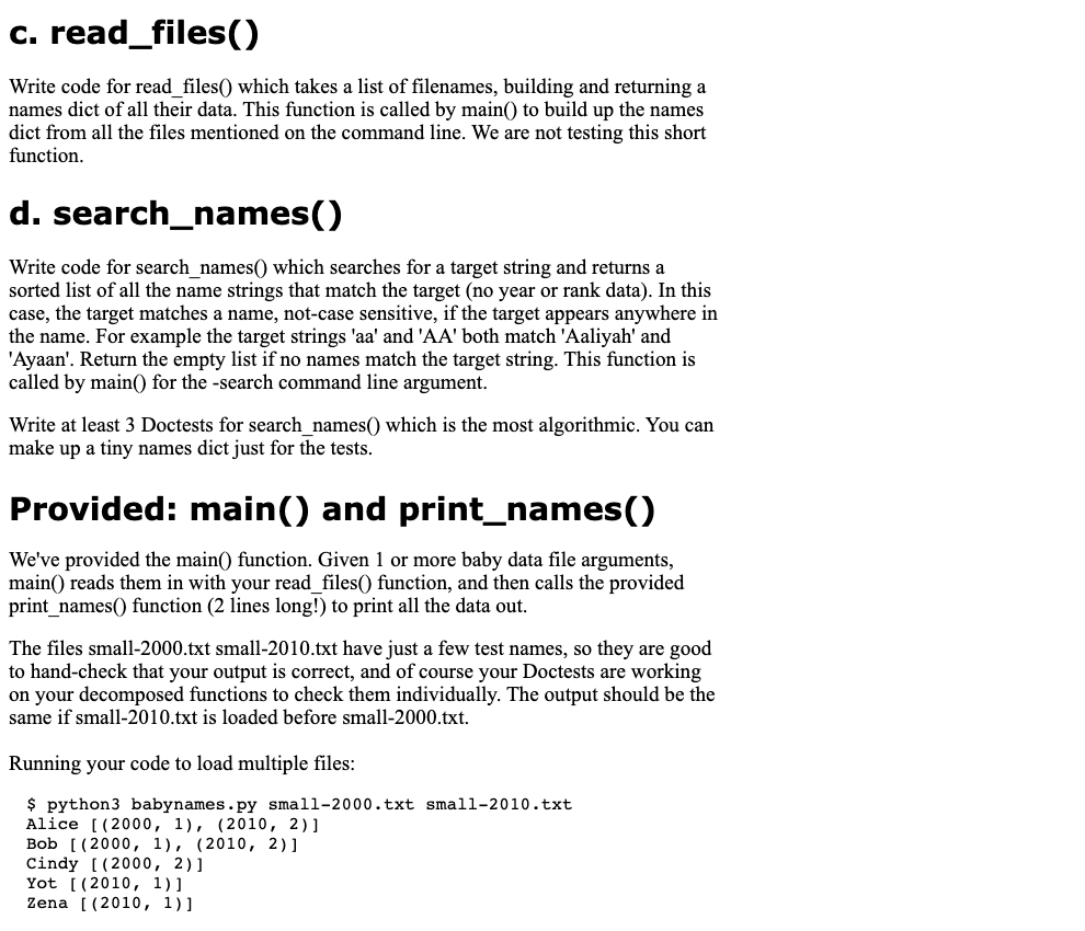 Names Data Structure We'll say that the "names" dict | Chegg.com