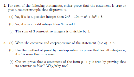 Solved 2. For each of the following statements, either prove | Chegg.com