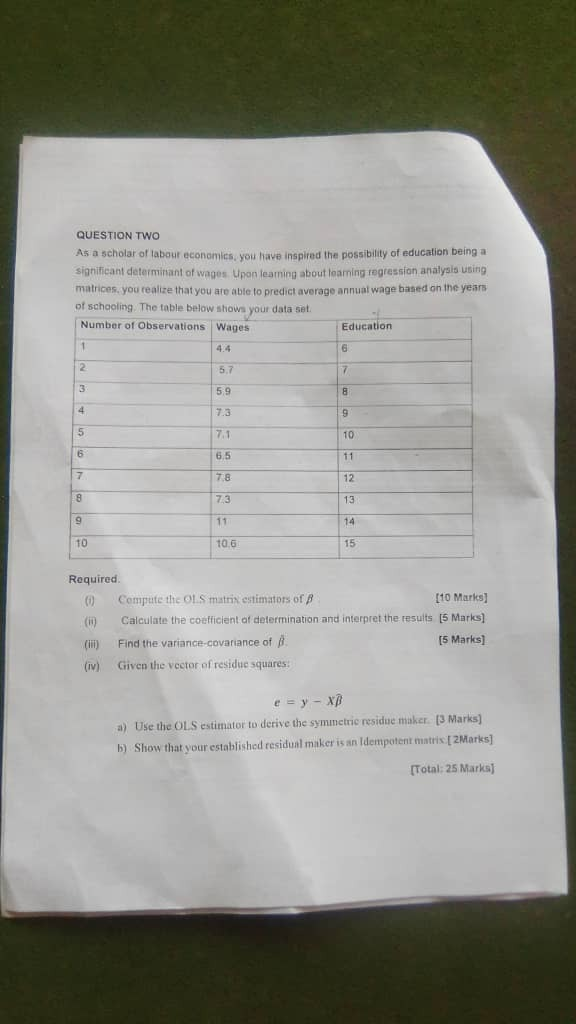 Solved QUESTIQN TWO As a scholar of labaur econcmics, you | Chegg.com